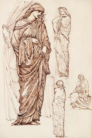 'Virgin Mary and St Elizabeth, Robed Figures, 19Th Century (Pen & Ink ...