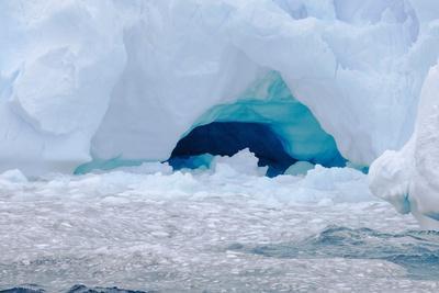 Southern Ocean, Antarctica.Blue and purple colors in ice are exposed by ...