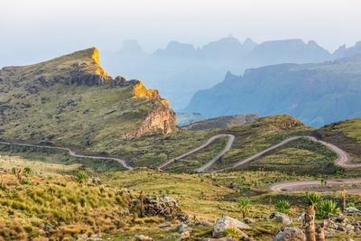 Ethiopia. Amhara. North Gondar. Winding road in the Ethiopian highlands ...