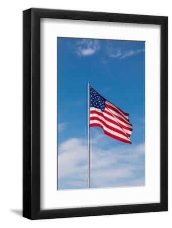 USA, Washington State, Palouse. Pullman. USA Flag, blowing in breeze ...