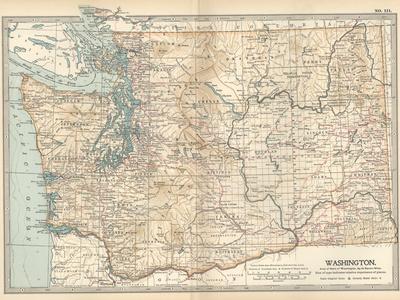 'Map of Washington State. United States' Art Print - Encyclopaedia ...
