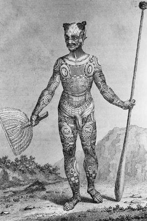 Engraving of a Man from the Marquesas Islands Covered in a Full Body ...