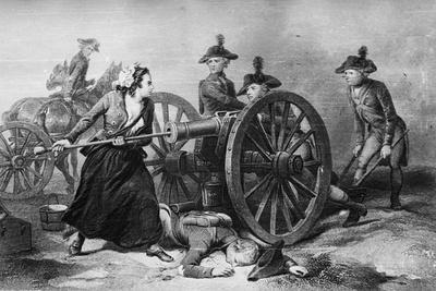 'Engraving of Molly Pitcher Loading Cannon at the Battle of Monmouth ...