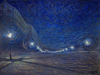 Hornsgatan Street in Stockholm by night. Oil on canvas (1902) 152 x 182 ...