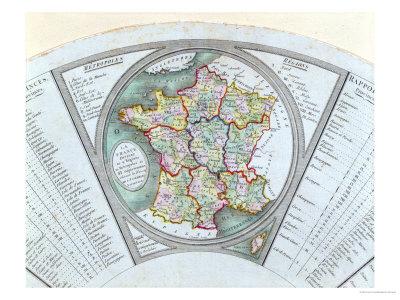 'Fan Depicting the Map of France as Divided into 9 Regions, 10 ...