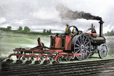 Farmer Using a Steam Plow in the Dakotas, 1890'S. Colour Engraving of ...