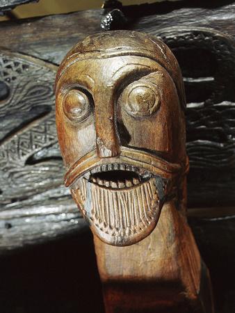 'Fierce human mask carved on the side of the Oseberg cart, Viking ...