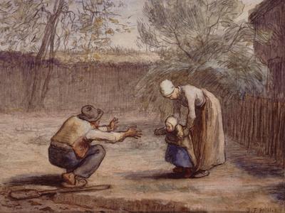 'First Steps chalk and watercolor' Giclee Print - Jean-Francois Millet ...