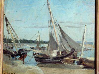 'Fishing Boats in Trouville Channel. Painting by Camille Corot (1796-1875), 19Th Century. Oil on ...
