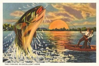Fishing is Excellent Here, Catching Giant Fish Art Print | Art.com
