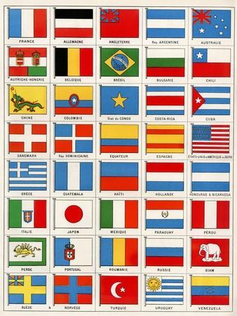 'Flags of Forty Countries, circa 1890. Colour Lithography, 19Th Century ...