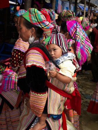 'Flower Hmong Woman Carrying Baby on Her Back, Bac Ha Sunday Market ...