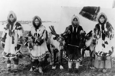 'Four Eskimo Natives and Reindeer Photograph - Alaska' Art Print ...