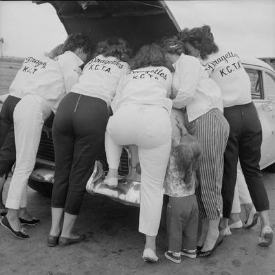 'All-Girl "Dragettes" Hotrod Club Working on Car Engine, Kansas City ...