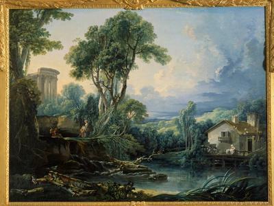 'Landscape with Mill and Temple Painting by Francois Boucher (1703-1770 ...