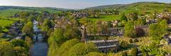 'Aerial view of river Derwent and Baslow village, Peak District ...