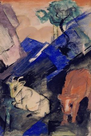 Two Cattle in a Hilly Landscape, 1913 Giclee Print - Franz Marc | Art.com