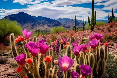 Desert cacti and colorful flowers. (AI Generated) Premium Giclee Print ...