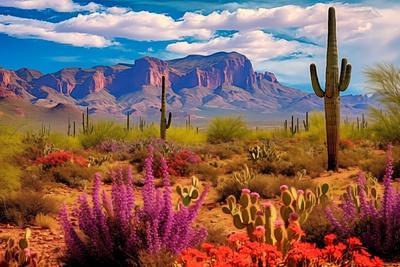 Desert cacti and colorful flowers. (AI Generated) Premium Giclee Print ...