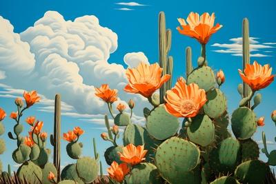 Desert cactus with flowers. (AI Generated) Premium Giclee Print - Fred ...