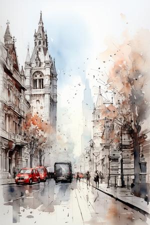 'European city streetscape. Illustration-style. (AI Generated)' Art ...