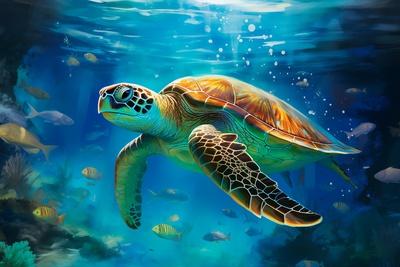 Green sea turtle underwater. (AI Generated) Premium Giclee Print - Fred ...