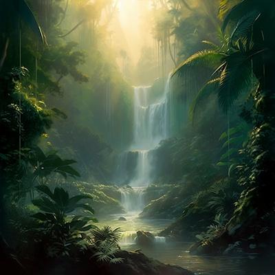 Tropical waterfall cascade and stream landscape. (AI Generated) Premium ...