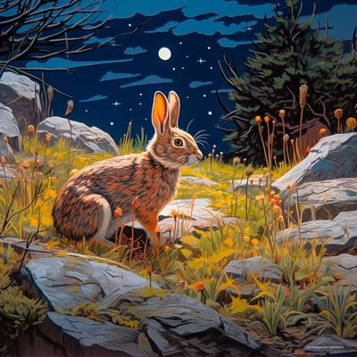 Watercolor fantasy of cottontail rabbit. (AI Generated) Premium Giclee ...