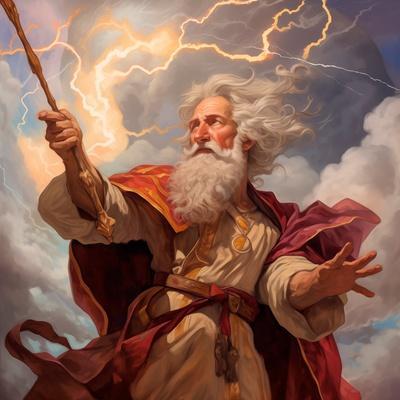 Wizard with wand and lightning graphic. (AI Generated) Premium Giclee ...