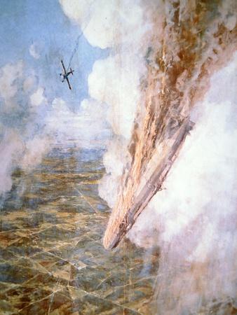 'Lt Warneford Shoots Down a Zeppelin Raider over Belgium on 7th June ...