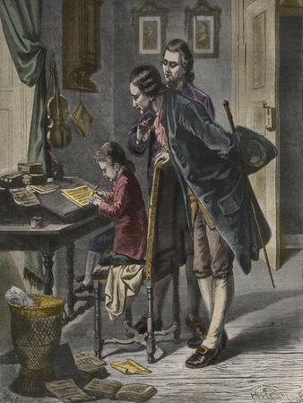 'Wolfgang Amadeus Mozart writing a concerto in the presence of his ...