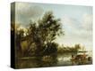 'A River Landscape with a Hayloft Among Trees and a Ferryboat with ...