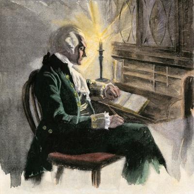 George Washington Writing at His Desk by Candlelight Giclee Print | Art.com