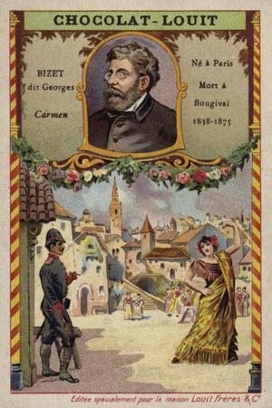 Georges Bizet, French Composer, and a Scene from His Opera Carmen ...
