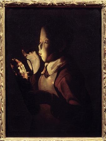 The Blower Has the Lamp. Painting by Georges De La Tour (1593-1652 ...