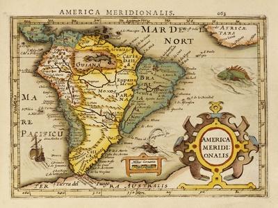 'Hand Colored Engraved Map of South America, 1610' Giclee Print ...