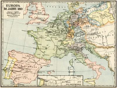 'German Geographic Map of Europe in 1810 during the Napoleonic Wars ...