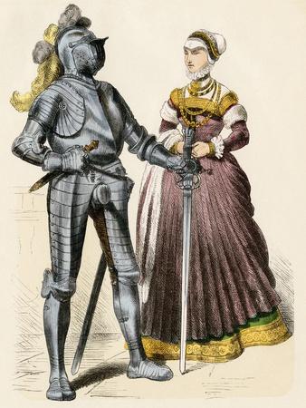German Knight in Medieval Armor and a Lady of the Nobility, Germany ...