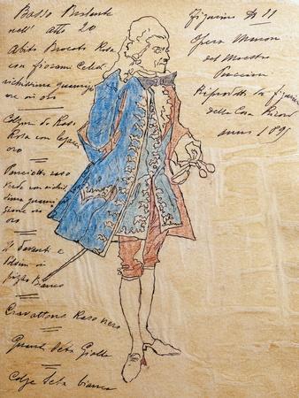 Costume Sketch for Role of Geronte Di Ravoir in Premiere of Opera Manon ...