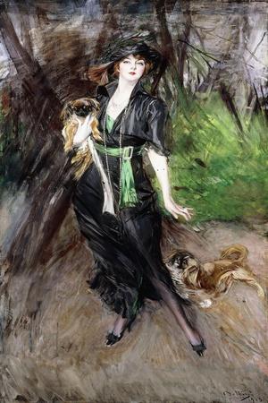 'Portrait of a Lady, Lina Bilitis, with Two Pekineses, 1913' Giclee ...