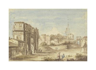 'Roman Scene with Triumphal Arch (Arch of Constantine)' Premium Giclee ...