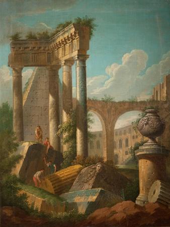 Classical Scene - Ruined Temple, 19Th Century (Oil on Canvas) Giclee ...