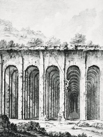'Engraving Depicting Surveyors Measuring a Roman Water Storage System ...