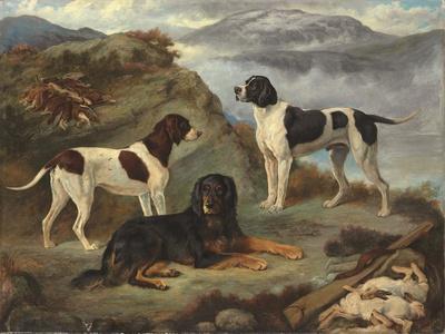 'Sherry, Ranger and Glen, Three Gundogs in a Landscape (Oil on Canvas ...