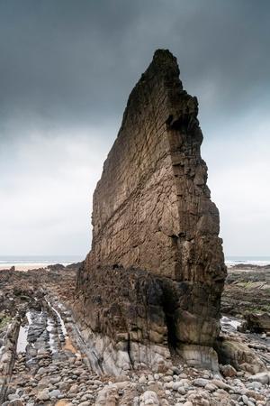 'Sea stack of vertically bedded, Carboniferous age, Bude sandstone ...