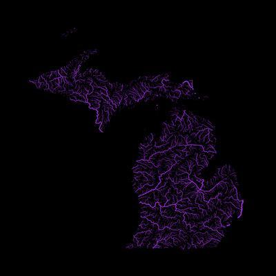 'River Basins Of Michigan In Rainbow Colours' Giclee Print ...