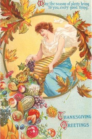 'Greetings, Lady with Cornucopia' Art Print | Art.com