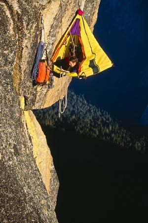 'Rock Climber Bivouacked in His Portaledge on an Overhanging Cliff ...