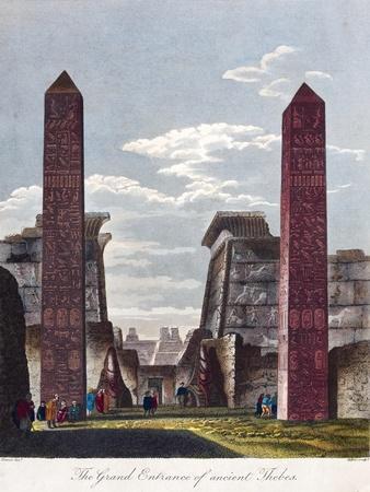 'Hand Coloured Engraving of the Grand Entrance of Ancient Thebes ...