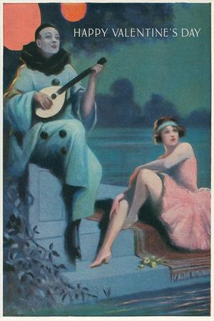 'Happy Valentine's Day, Strumming Pierrot with Dancer' Art Print | Art.com